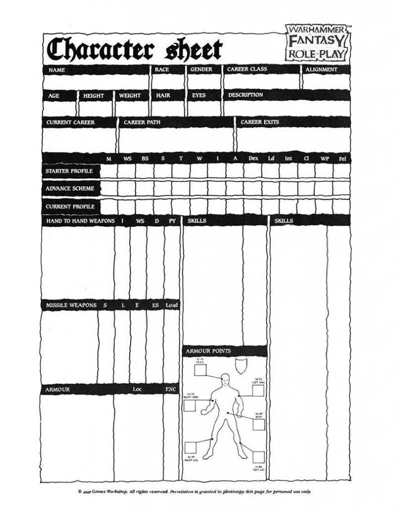 Character Sheets – The Enemy Within